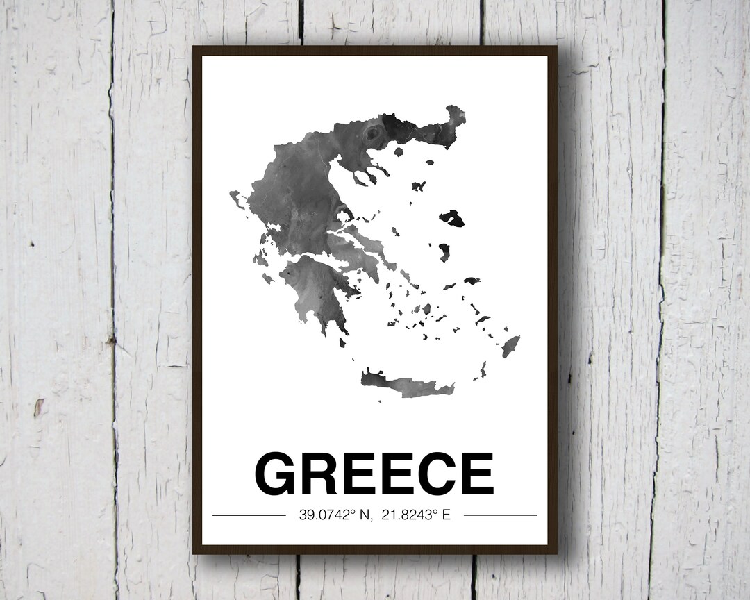 Greece Map Glossy Print With Coordinates | Country Map | Abstract ...
