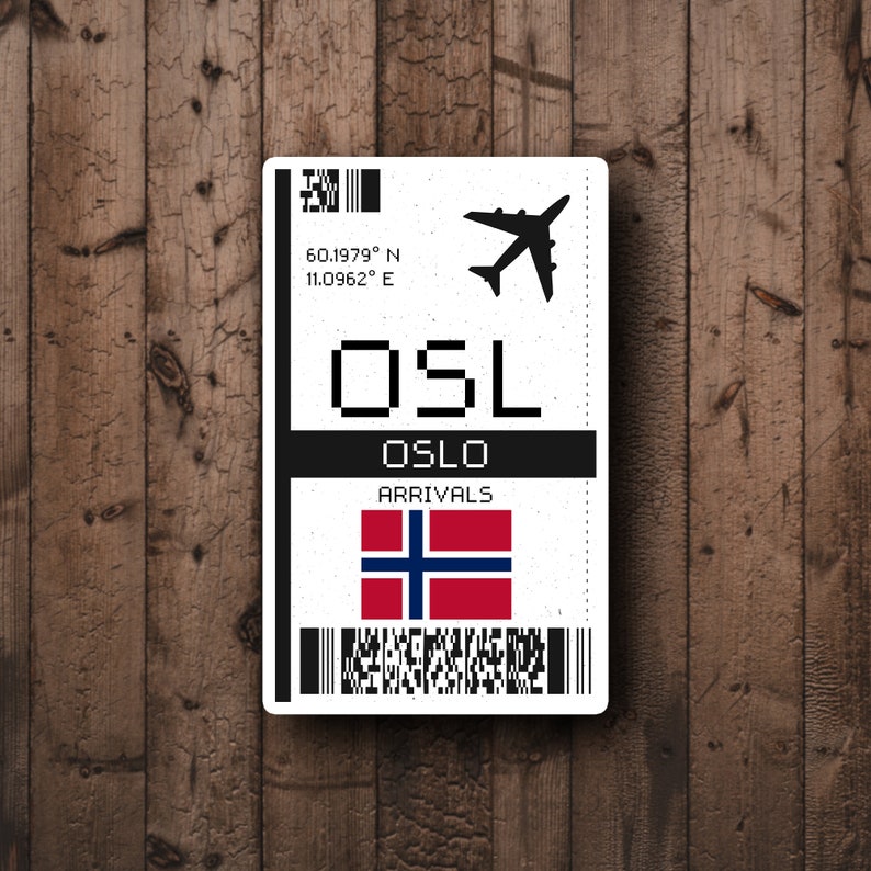 OSL Oslo, Norway Boarding Pass Glossy Sticker - Norwegian Airport ...