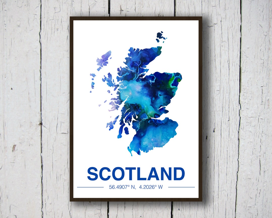 Scotland Map A4 Glossy Print With Coordinates Country Map Abstract ...