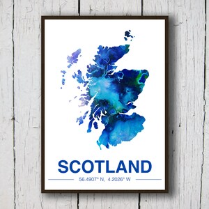 Scotland Map A4 Glossy Print With Coordinates Country Map Abstract ...