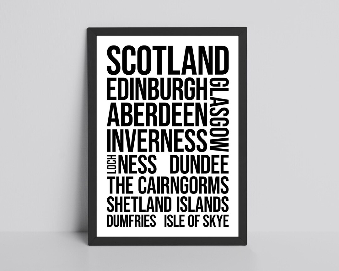 Scotland Locations Word Art Glossy Print | Scotland Cities Travel Print ...