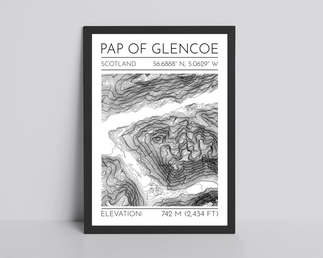 Pap of Glencoe Topographic Map Glossy Print - Scottish Hiking Contour ...