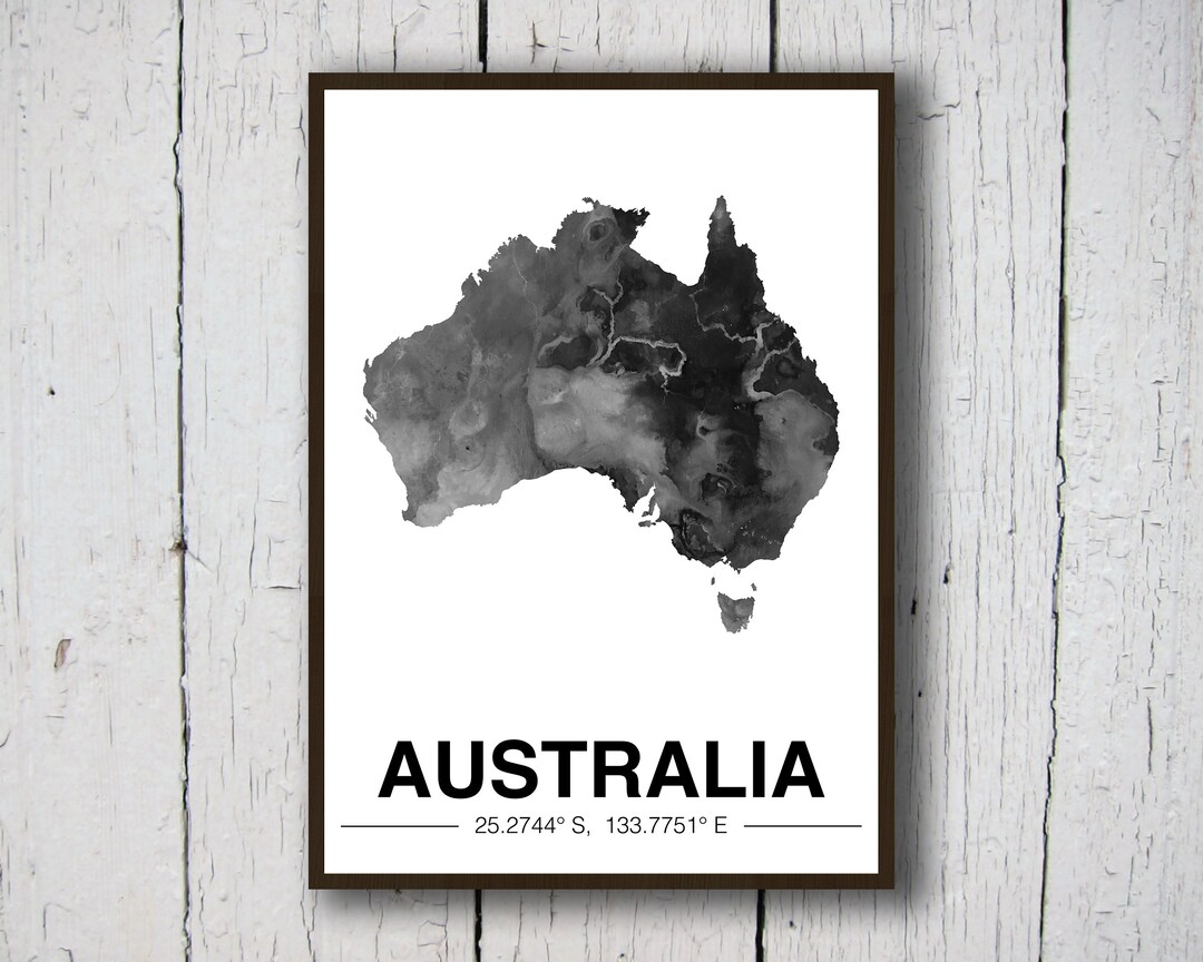 Australia Map Glossy Print With Coordinates | Country Map, Abstract ...