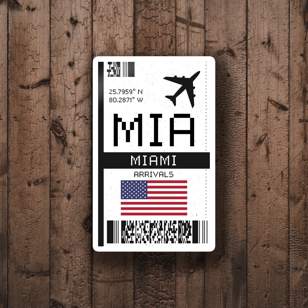 MIA Miami, Florida Airport Pass Glossy Sticker | Boarding Pass Sticker ...