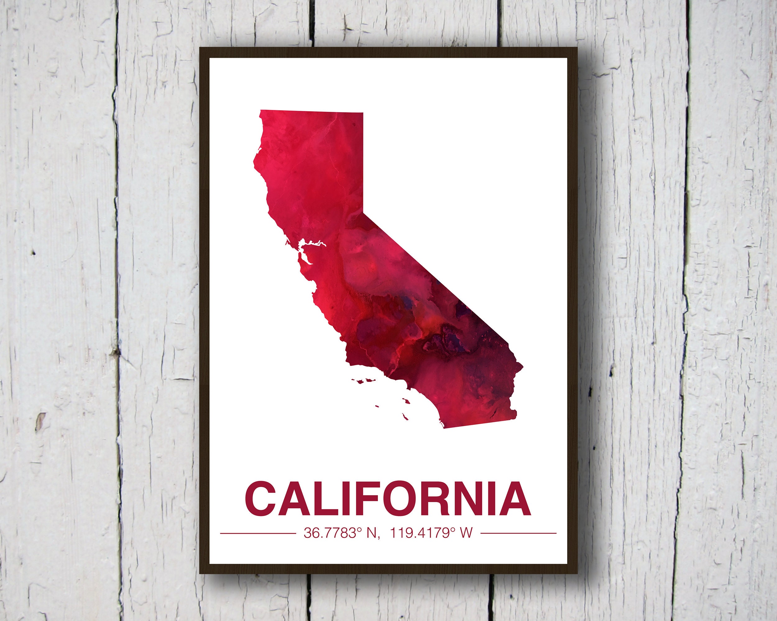 California Map Glossy Print With Coordinates Country Map Abstract ...