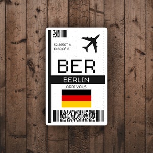BER Berlin, Germany Boarding Pass Glossy Sticker Germany Travel Sticker ...