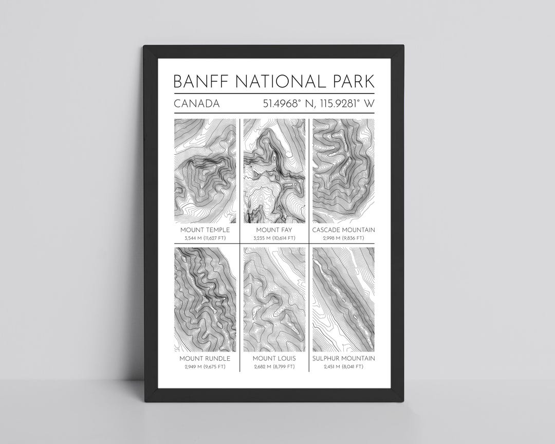 Banff National Park Topographic Mountain Glossy Print - Canada Contour ...