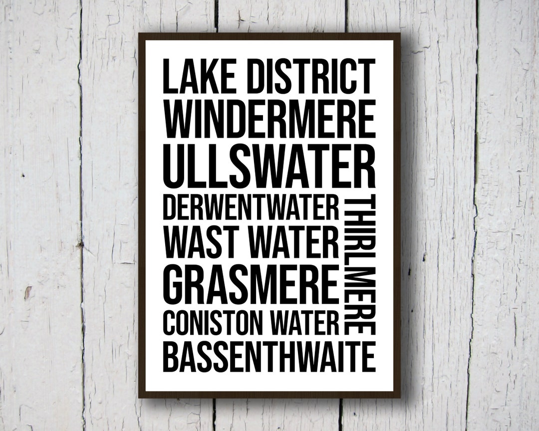 Lake District Word Art A4 Glossy Print Windermere Travel Print ...