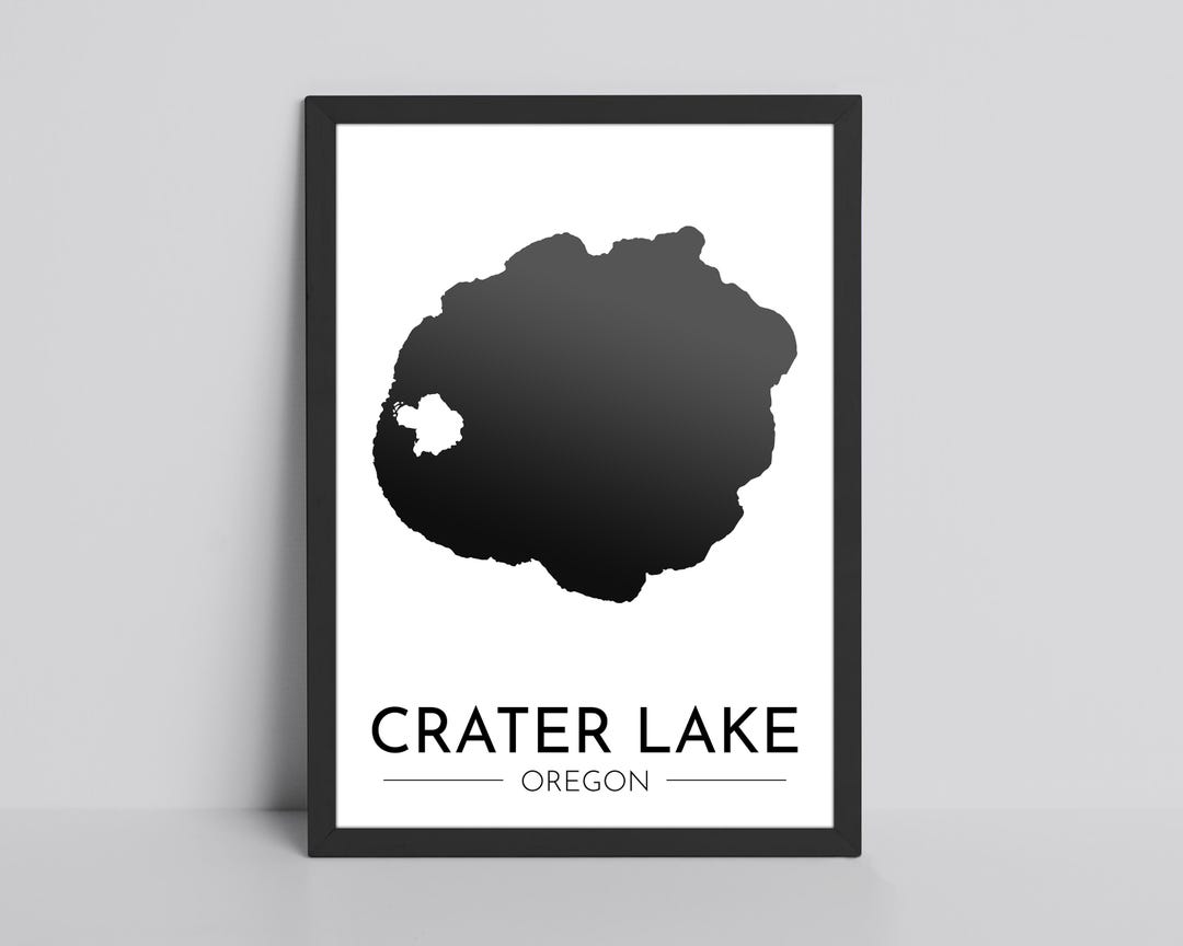 Crater Lake Map Glossy Print | Oregon Lake Print | Lake Outline Poster ...