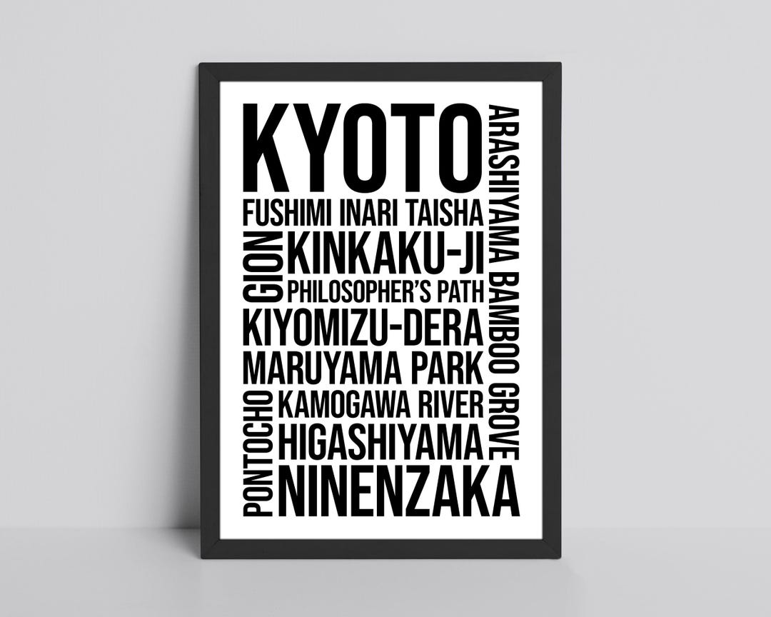 Kyoto, Japan Typography Glossy Print | Fushimi Inari Word Art Travel ...