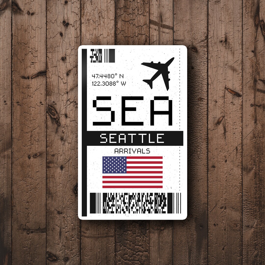 SEA Seattle Boarding Pass Glossy Sticker - Washington Airport Travel ...