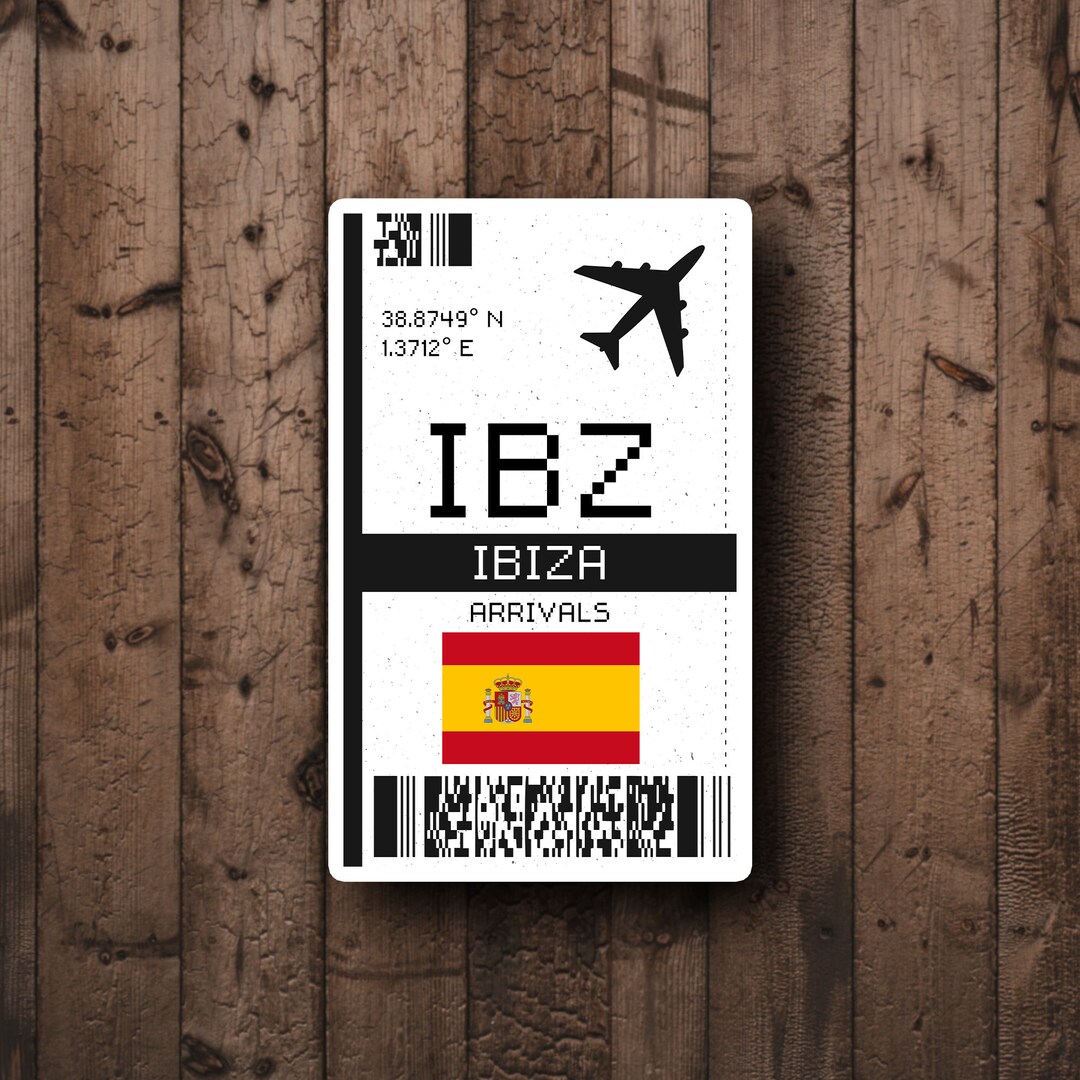 IBZ Ibiza Boarding Pass Glossy Travel Sticker | Spain Travel Sticker ...