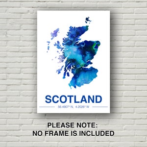 Scotland Map A4 Glossy Print With Coordinates Country Map Abstract ...