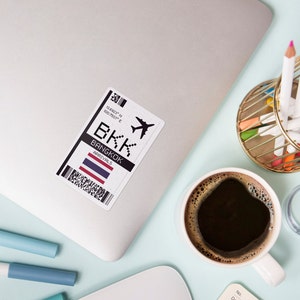 BKK Bangkok, Thailand Boarding Pass Glossy Sticker | Thailand Travel ...