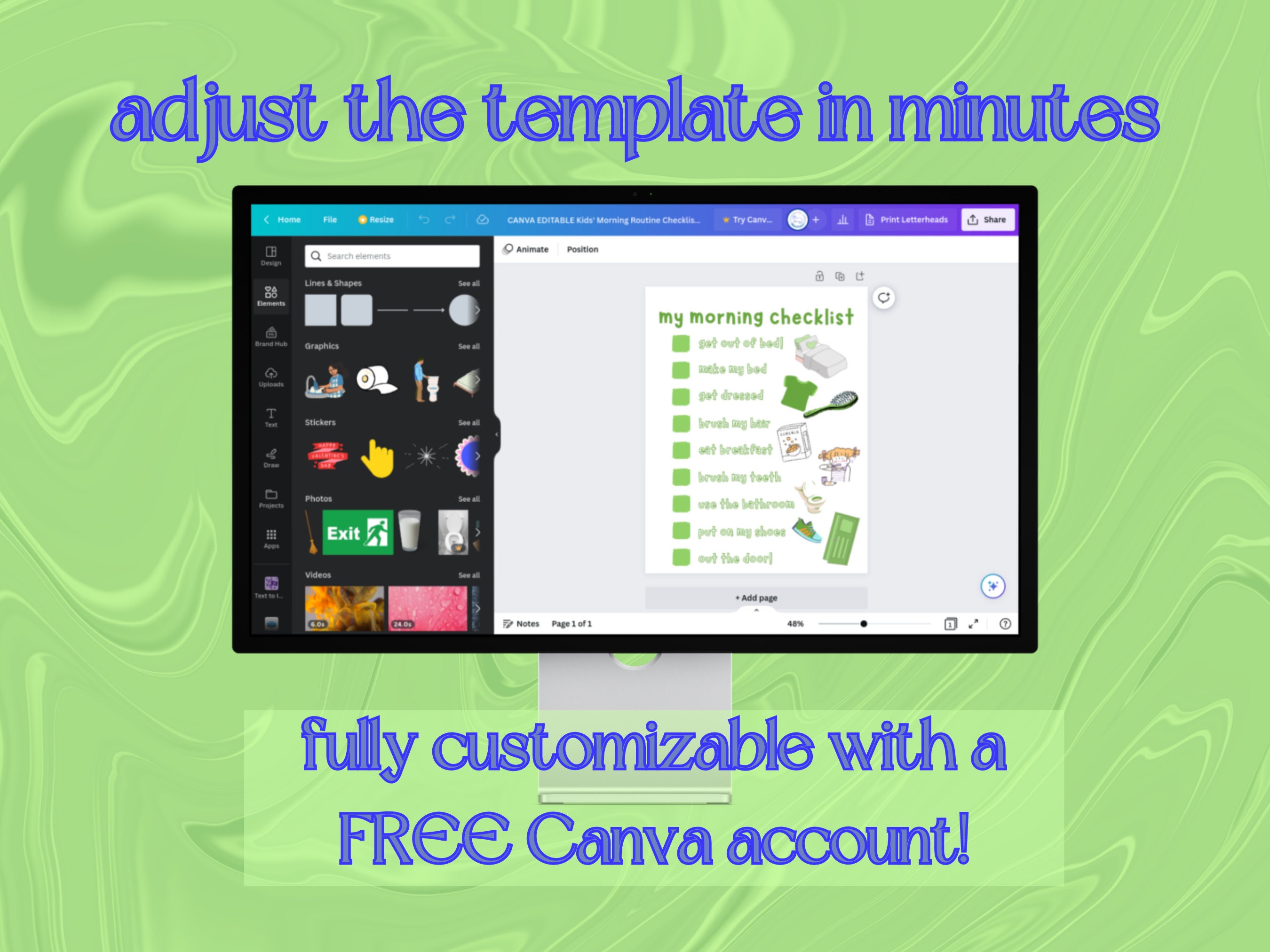 CANVA EDITABLE Kids' Morning Routine Checklist Printable: Keep Your ...
