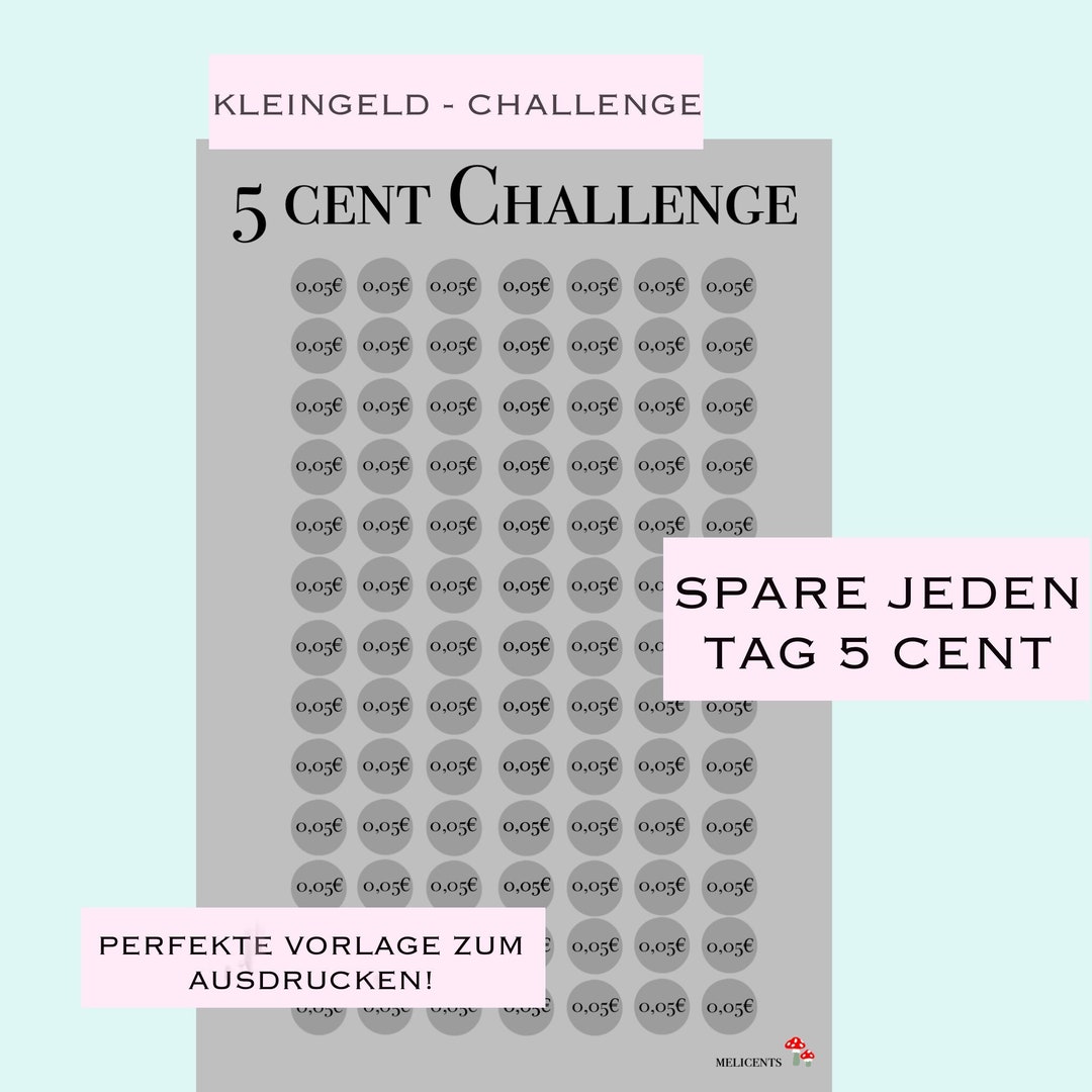 Coin Savings Challenge 5 Cent Challenge as a Download - Etsy