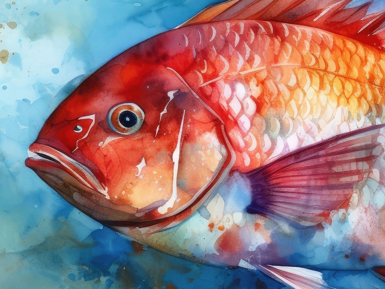 Red Snapper Watercolor Painting – Fishing Lodge Wall Art (digital ...