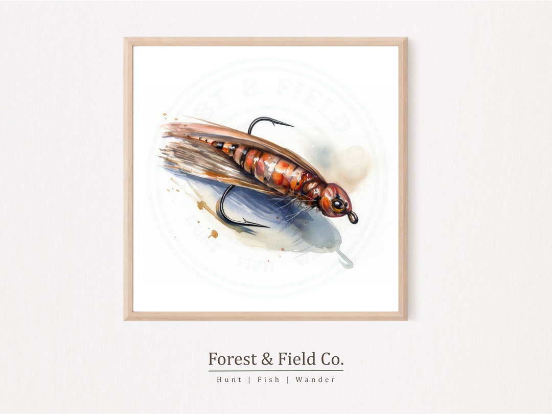 Digital Lake Decor Fly Fishing Art - Watercolor Wall Print, Instant ...
