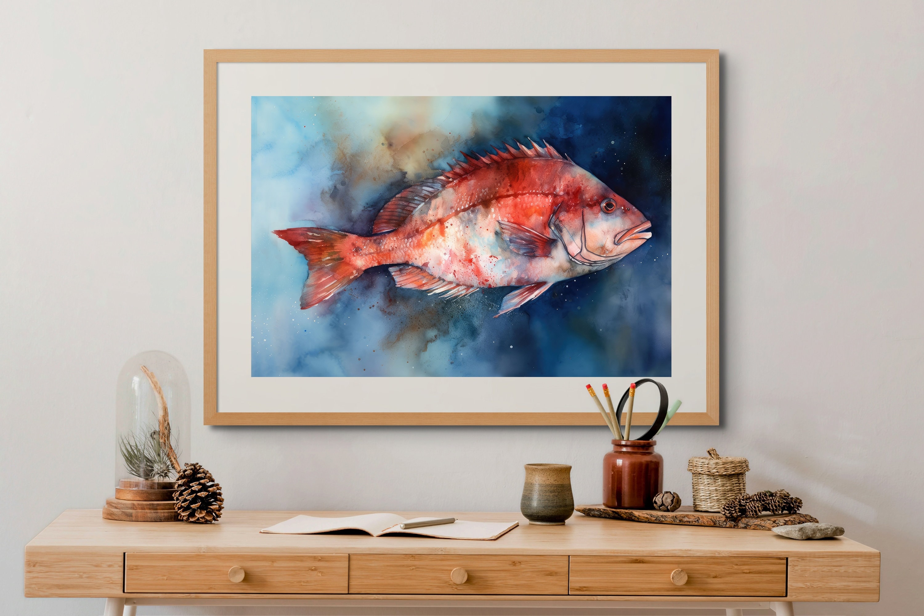 Red Snapper Waters Watercolor Painting Printable Wall Art - Etsy