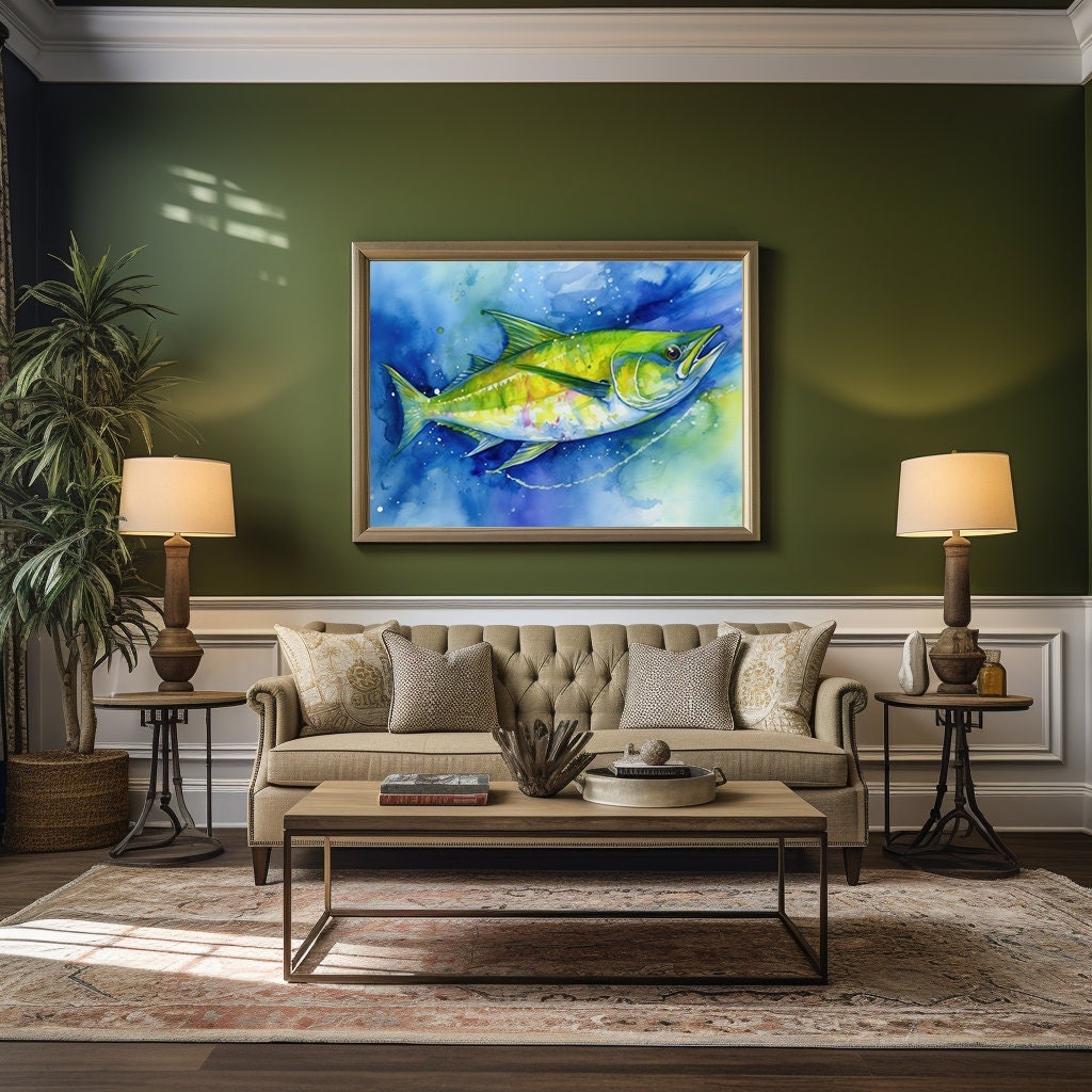 Majestic Mahi Mahi Watercolor Painting - Printable Wall Art for Fishing ...