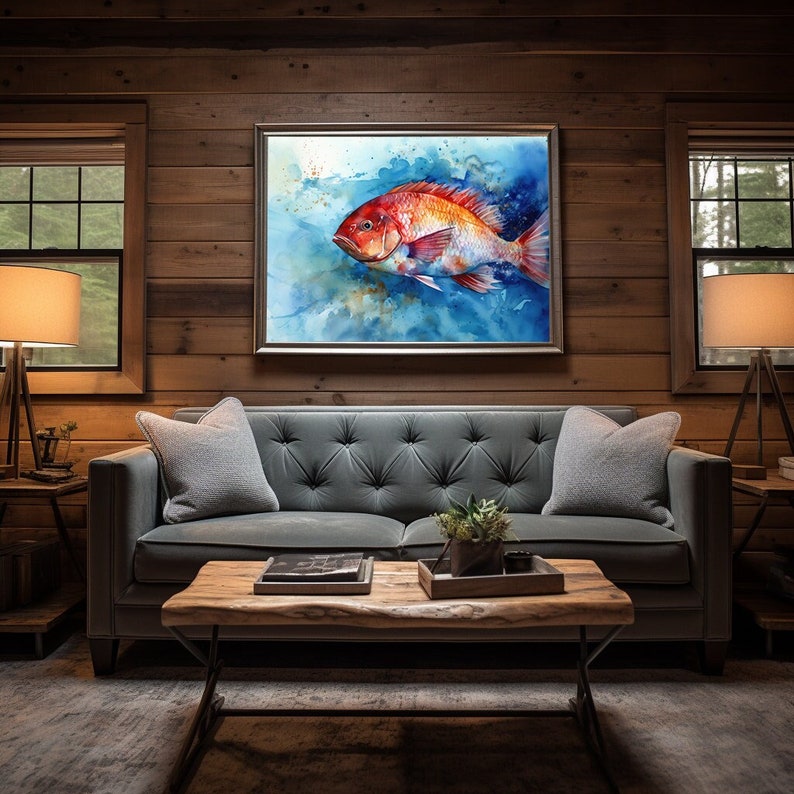 Red Snapper Watercolor Painting – Fishing Lodge Wall Art (digital ...