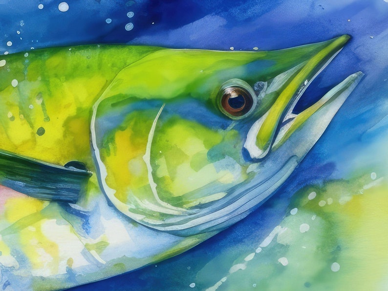 Majestic Mahi Mahi Watercolor Painting - Printable Wall Art for Fishing ...