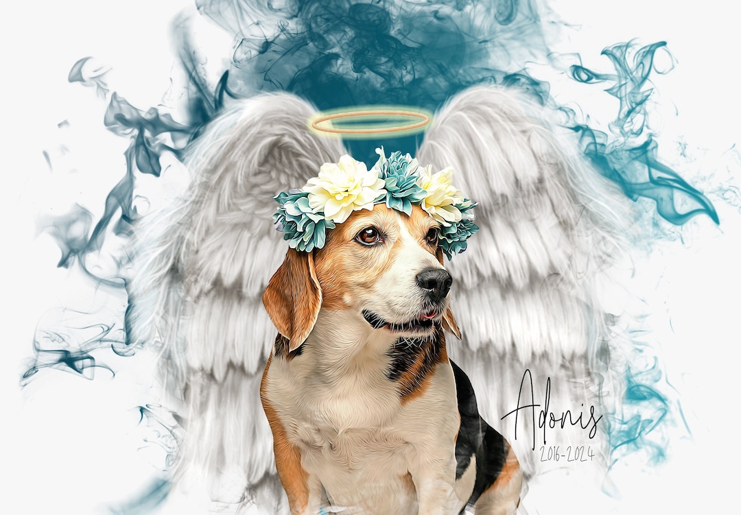 Custom Pet Memorial Portrait With Angel Wings and Halo - Etsy