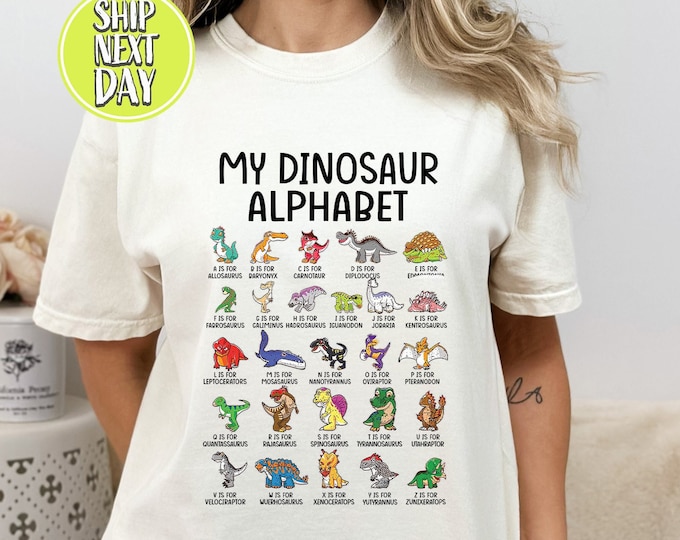 Types of Dinosaurs Alphabet A-Z ABC Dino Identification Gift T-shirt ...