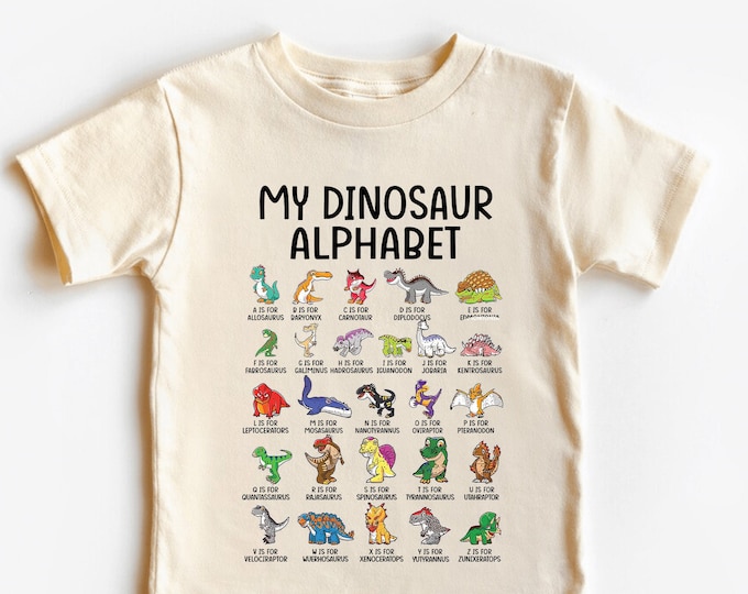 Types of Dinosaurs Alphabet A-Z ABC Dino Identification Gift T-shirt ...