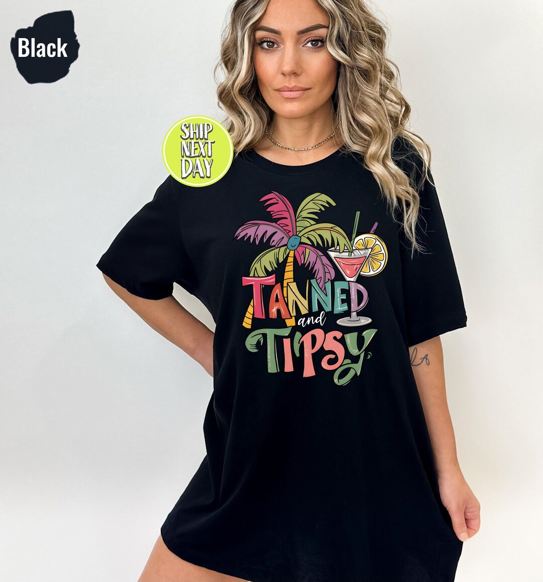 Tanned and Tipsy Cocktail Tshirt, Beach Shirt, Drinker Gift, Social ...