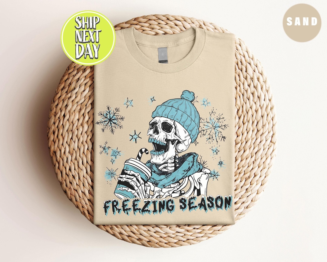 Retro Freezing Season Christmas Skeleton Tshirt, Christmas Party Tee ...
