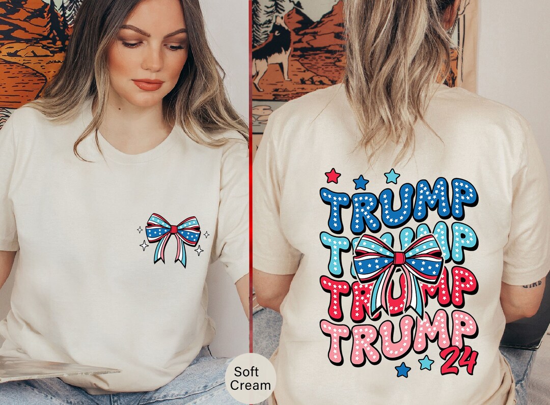 Retro Trump 2024 Ribbon Bow Tshirt, Front and Back Shirt, American ...