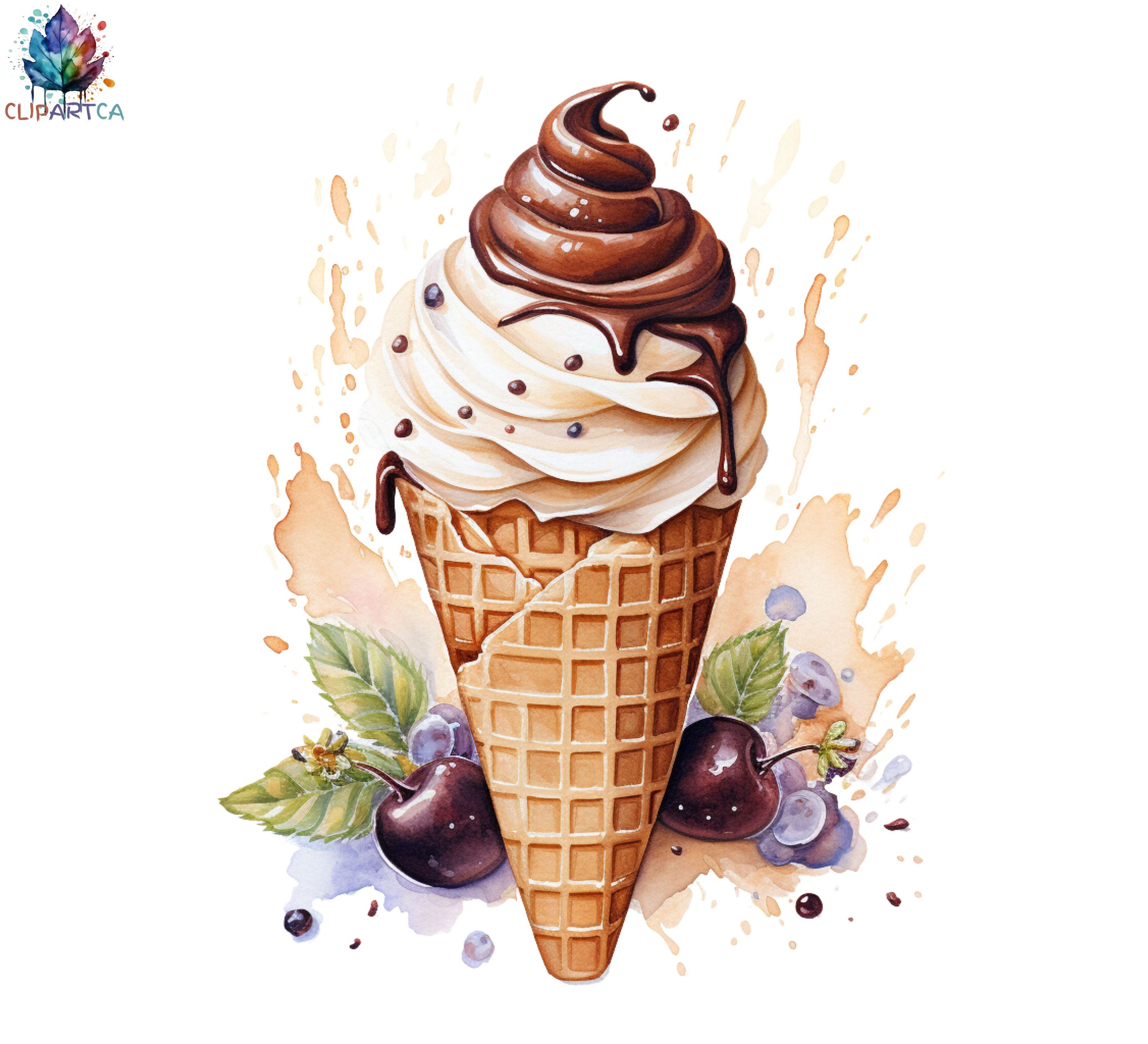 12 Watercolor Ice Cream Clipart's, Instant Download for Commercial Use ...