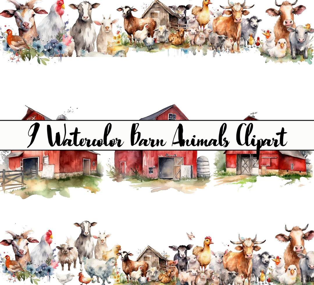 9 Watercolor Barnyard Animals Instant Download for Commercial Use, Cute ...