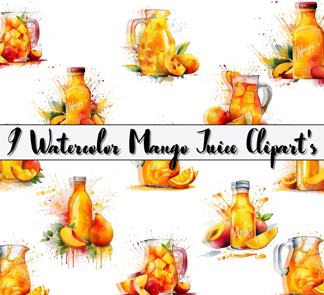 9 Watercolor Mango Juice Clip Art, Mango Clip Art, Food Clipart ...