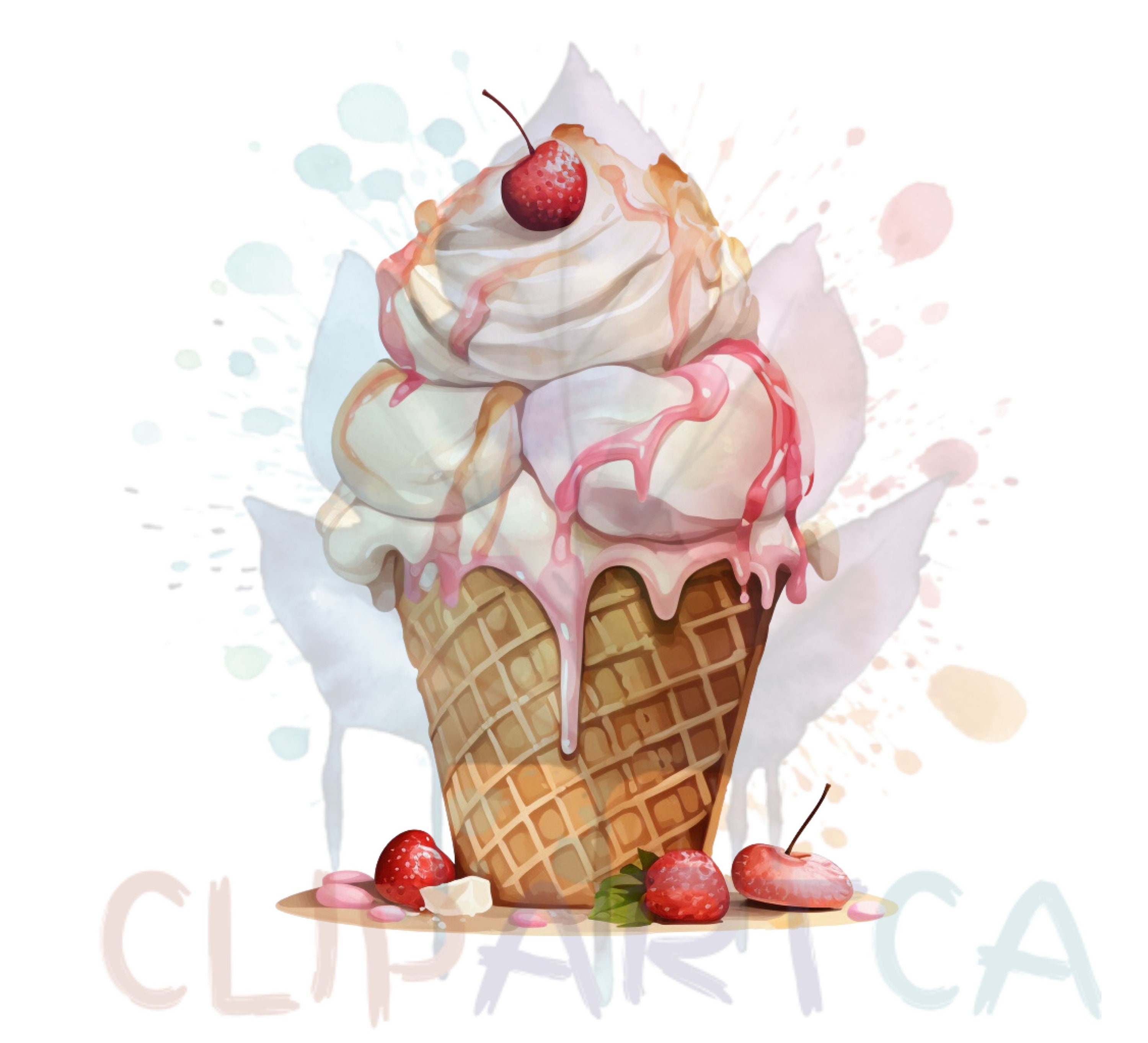 12 Watercolor Ice Cream Clipart's, Instant Download for Commercial Use ...