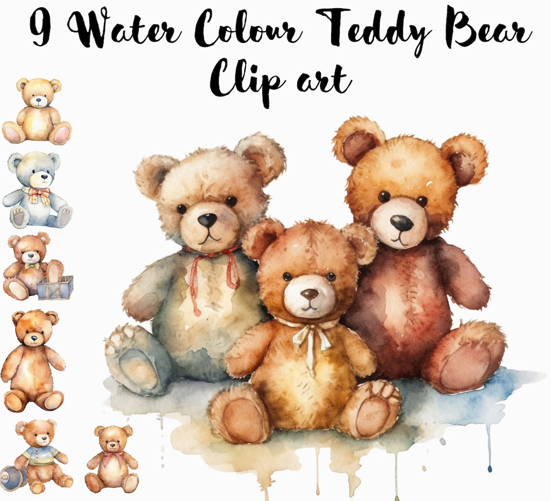 9 Watercolor Teddy Bear Clip Art, High Quality, Bear, Teddy Bear, Cute ...