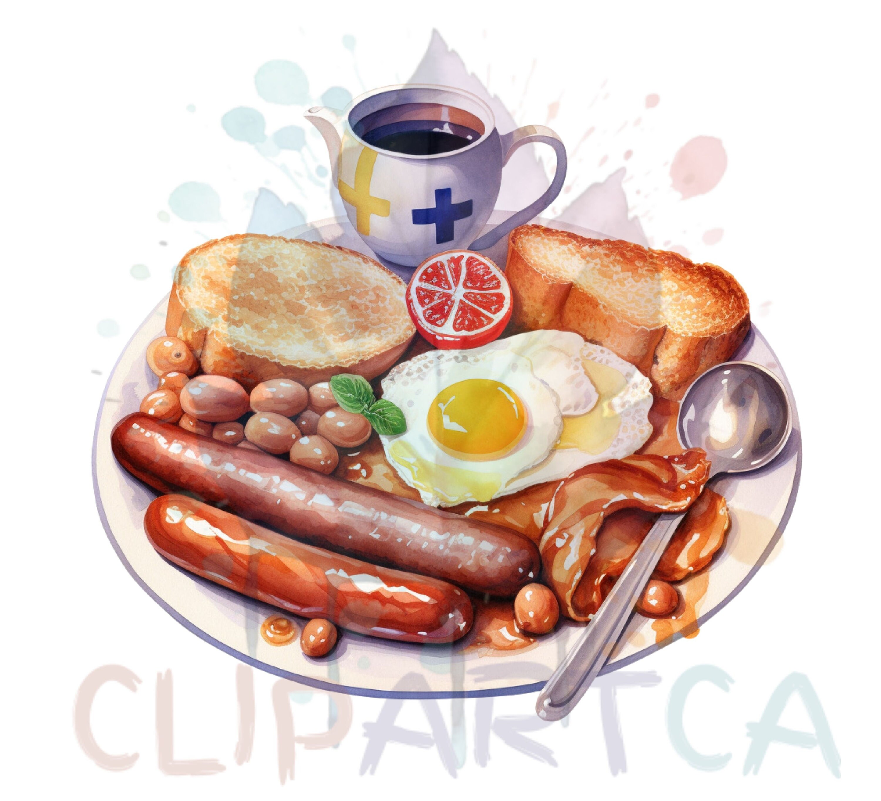Watercolor Breakfast Clipart Instant Download for Commercial Use-for ...