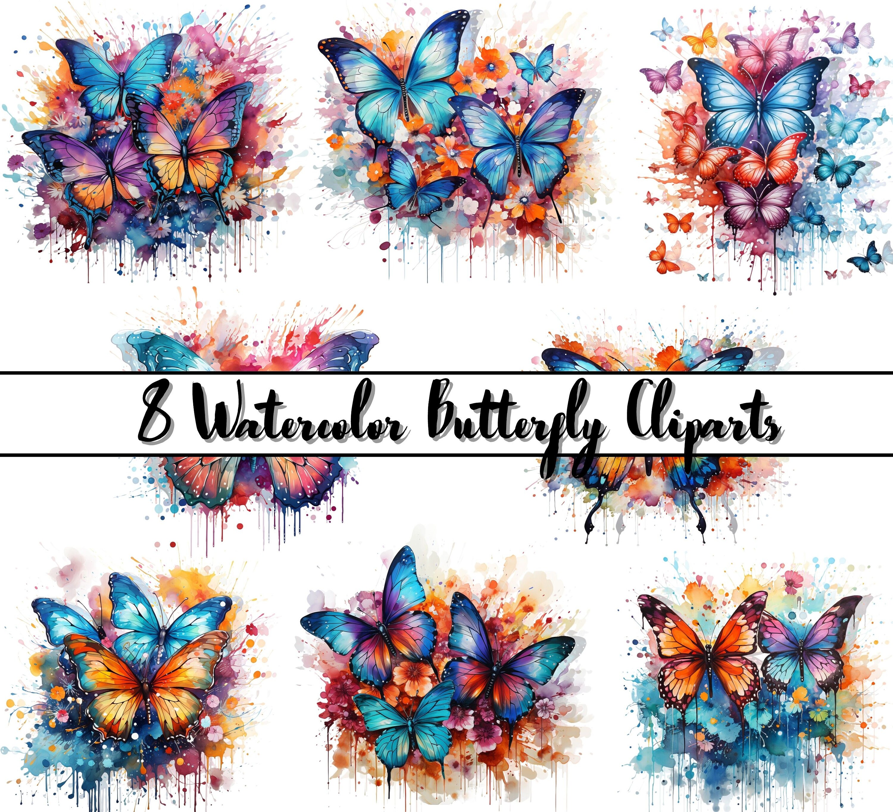 8 Watercolor Butterfly Clipart's Instant Download for Commercial Use ...