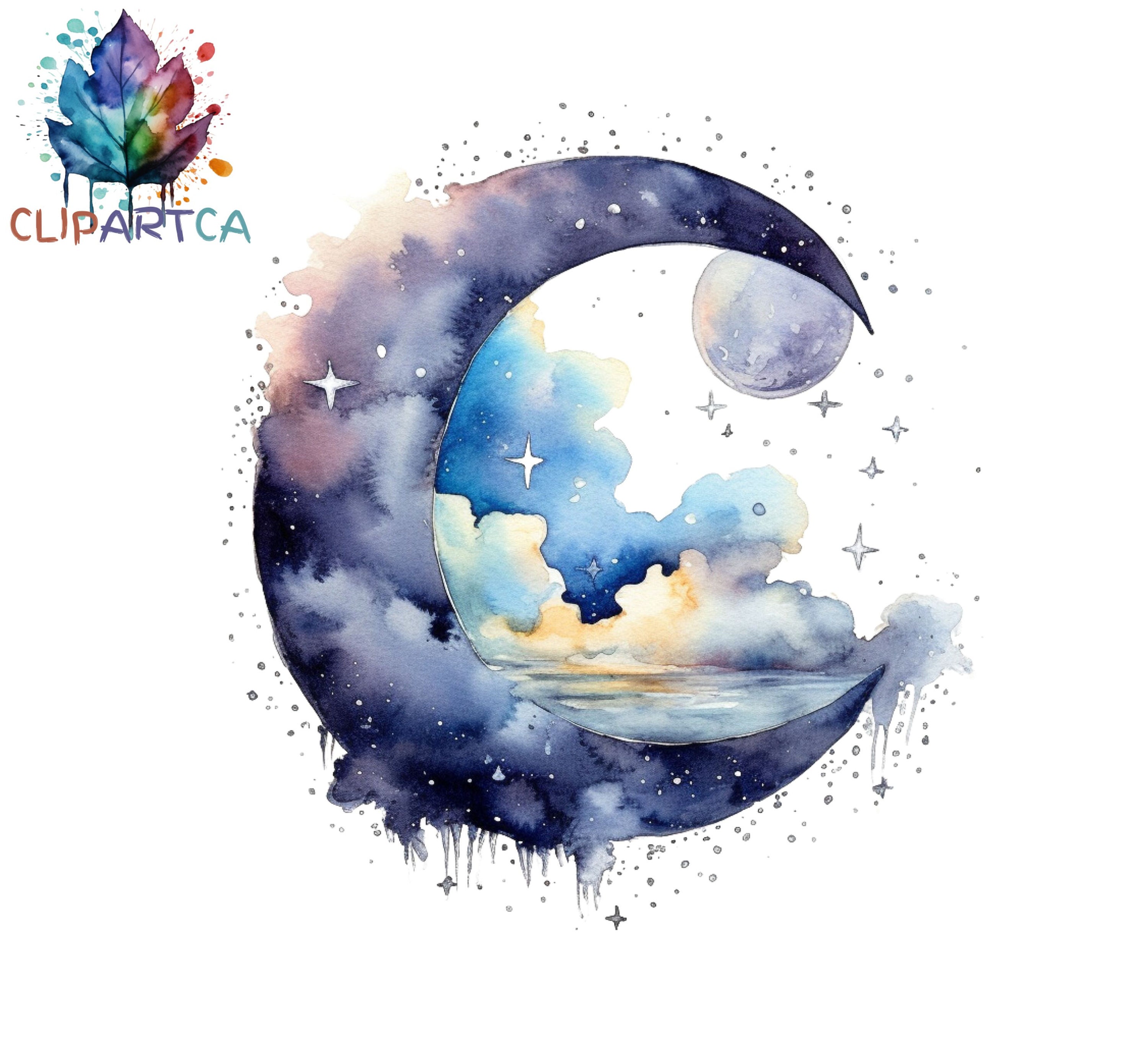 9 Watercolor Moon Clipart's Instant Download for Commercial Use ...