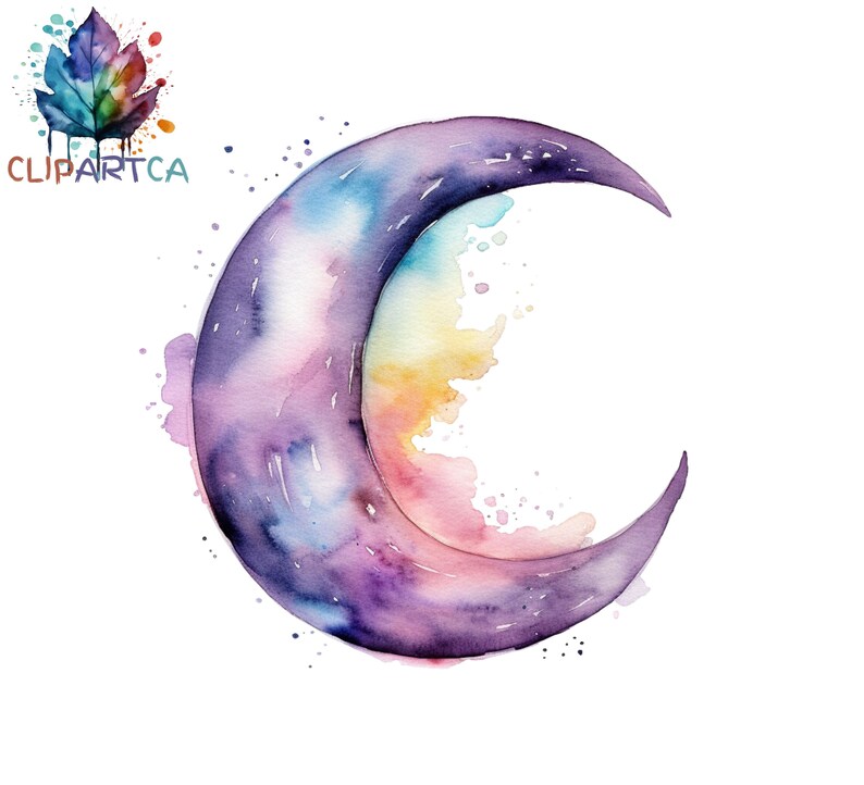 9 Watercolor Moon Clipart's Instant Download for Commercial Use ...