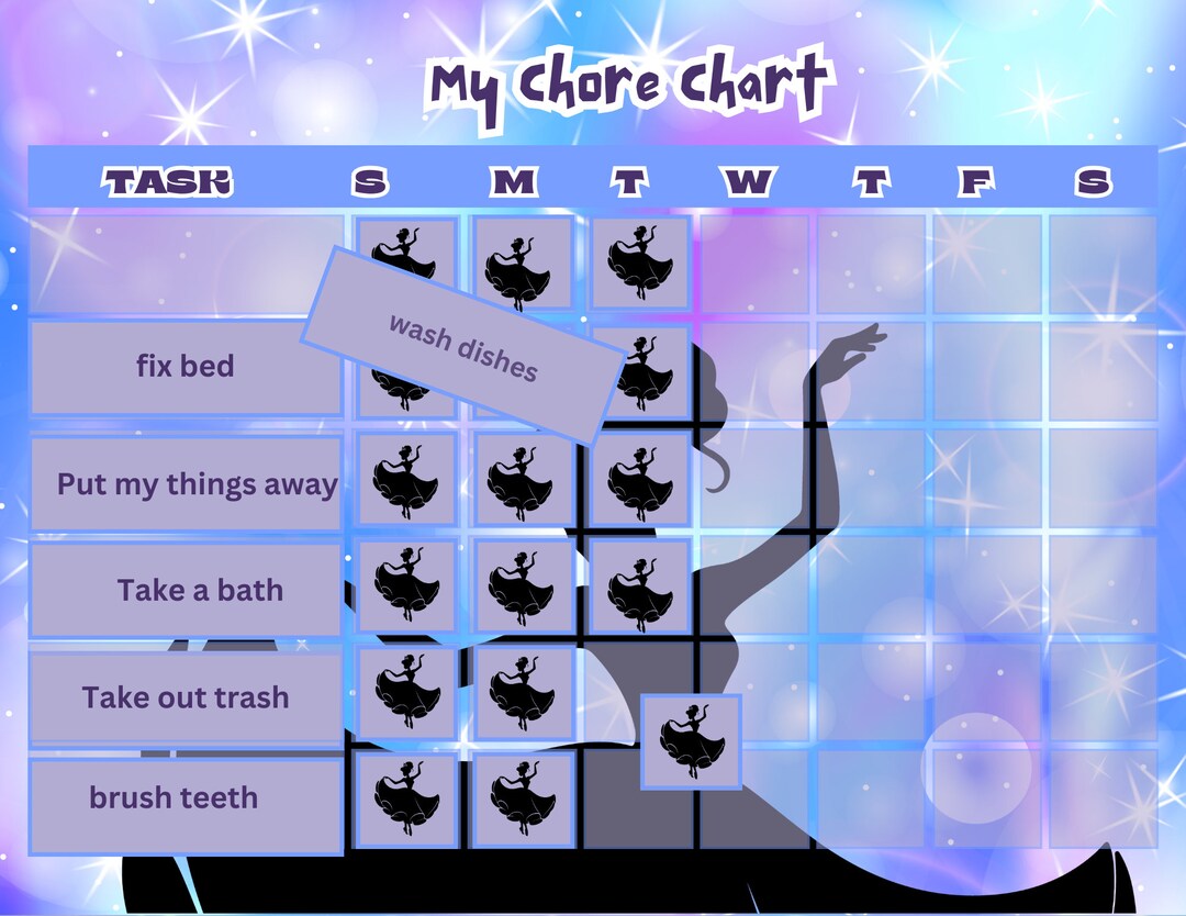 Dancing Princess Chore Chart With Task Cards and Tokens - Etsy