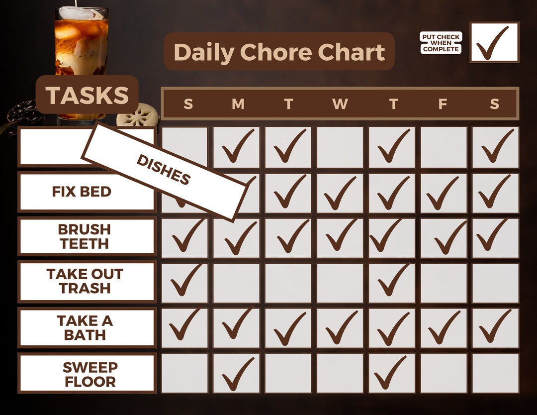 Iced Coffee- Adult Chore Chart With Tasks Cards and Boards. - Etsy