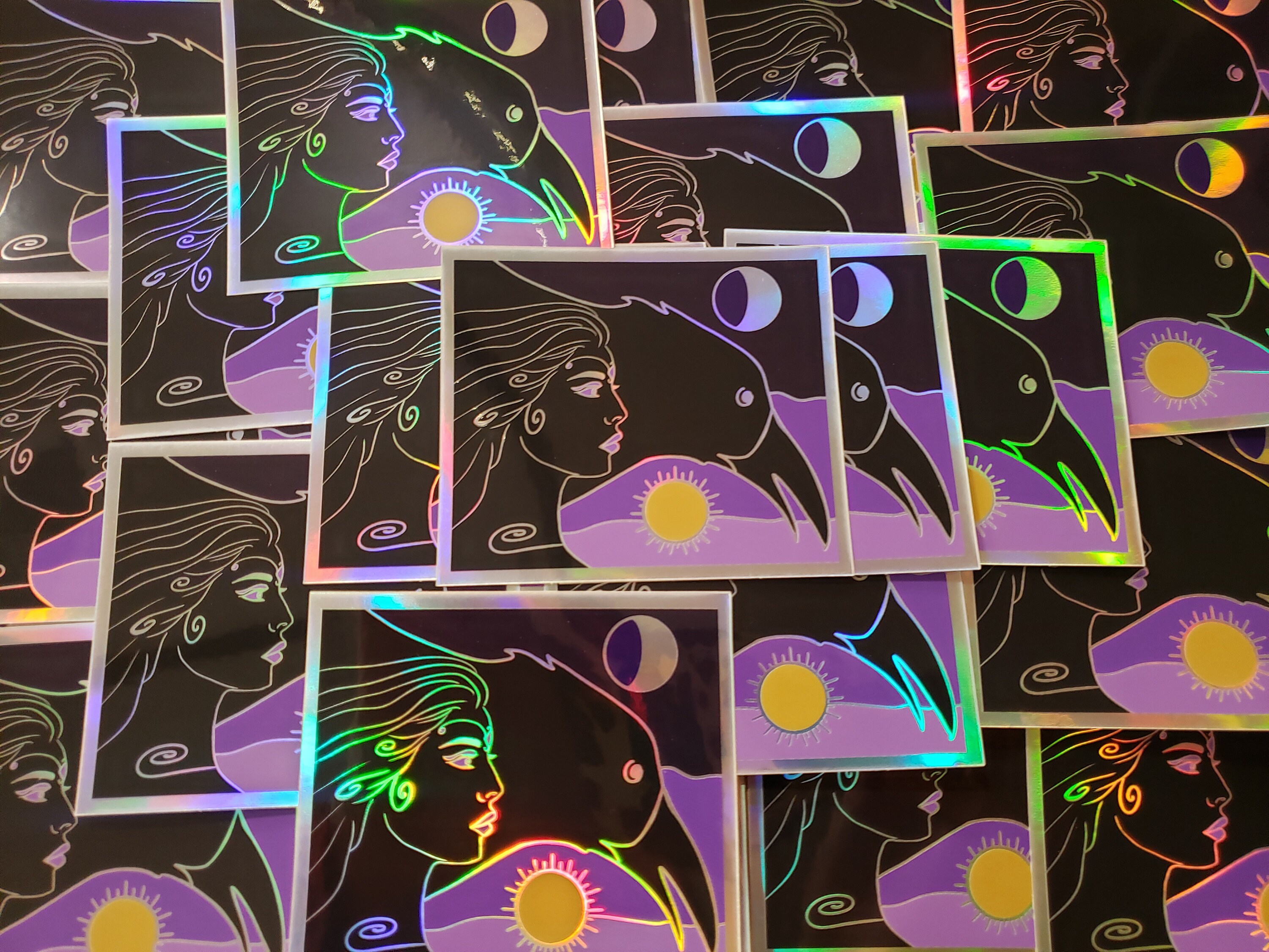 Holographic Woman Crow Animal Spirit Guide Sticker, Laptop, Journal ...