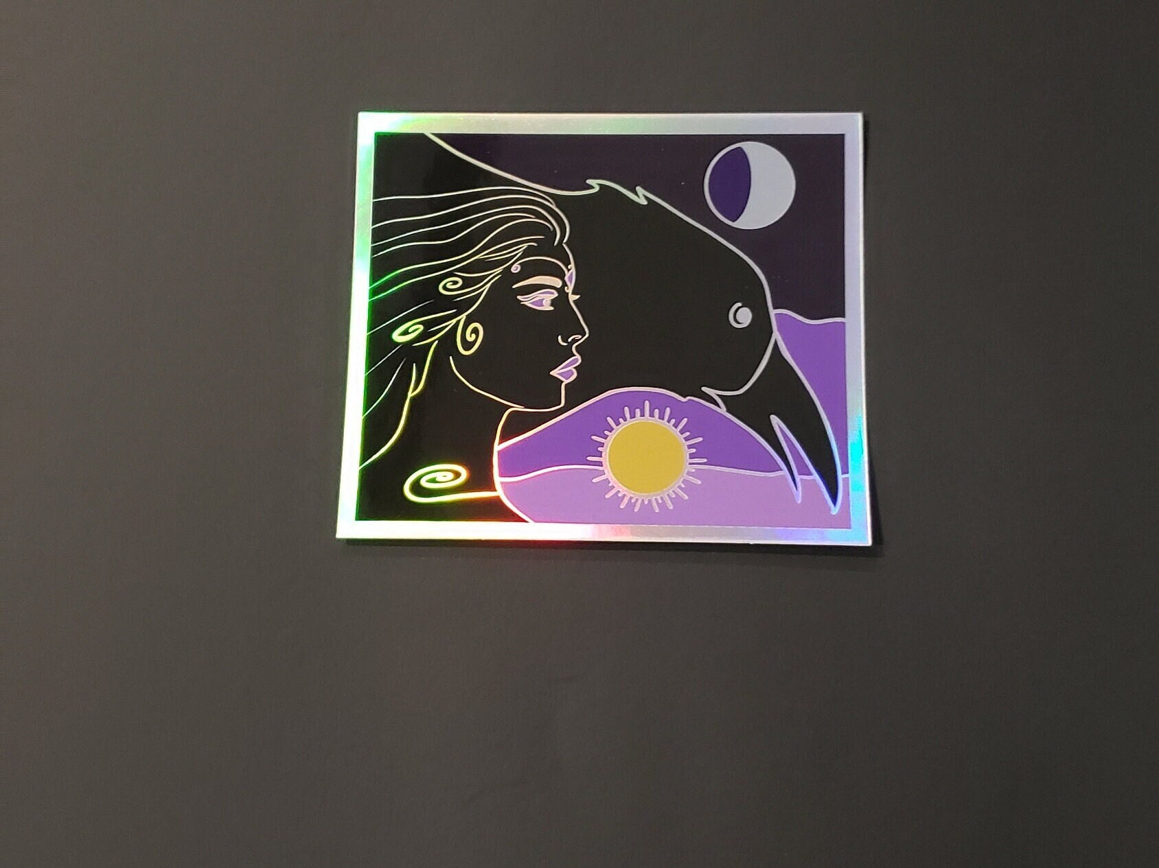 Holographic Woman Crow Animal Spirit Guide Sticker, Laptop, Journal ...