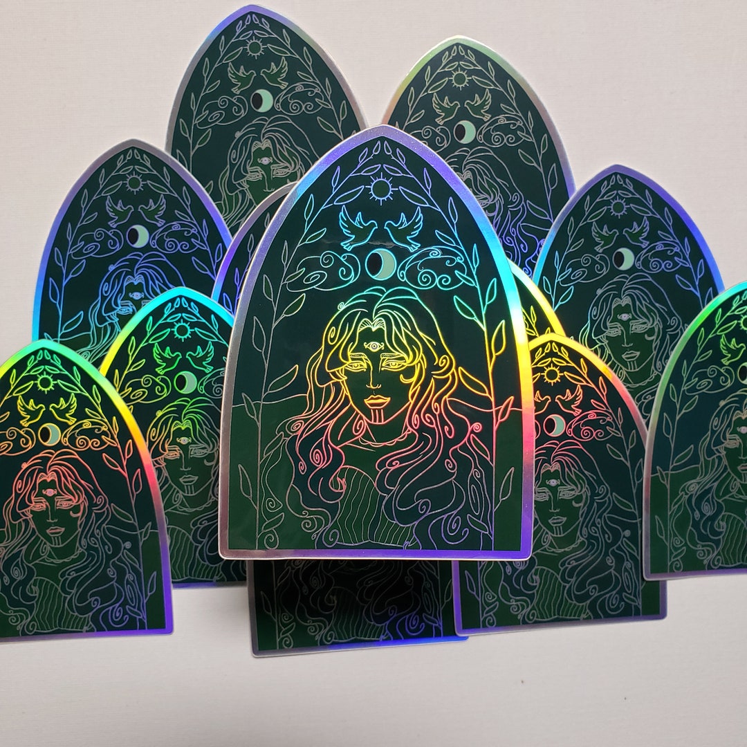 Green Holographic Goddess Stickers, Sun/moon Ritual, Plants, Third Eye ...