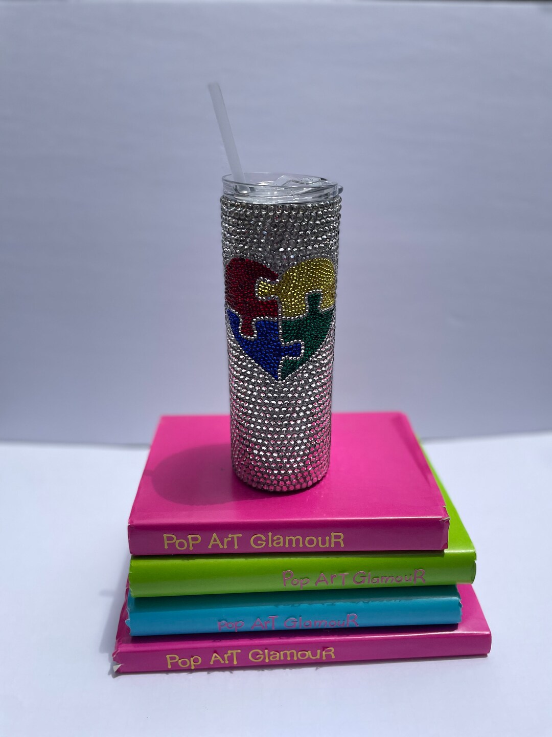 Custom, Autism Awareness Glass Rhinestone Blinged Out 30 Ounce Tumbler ...