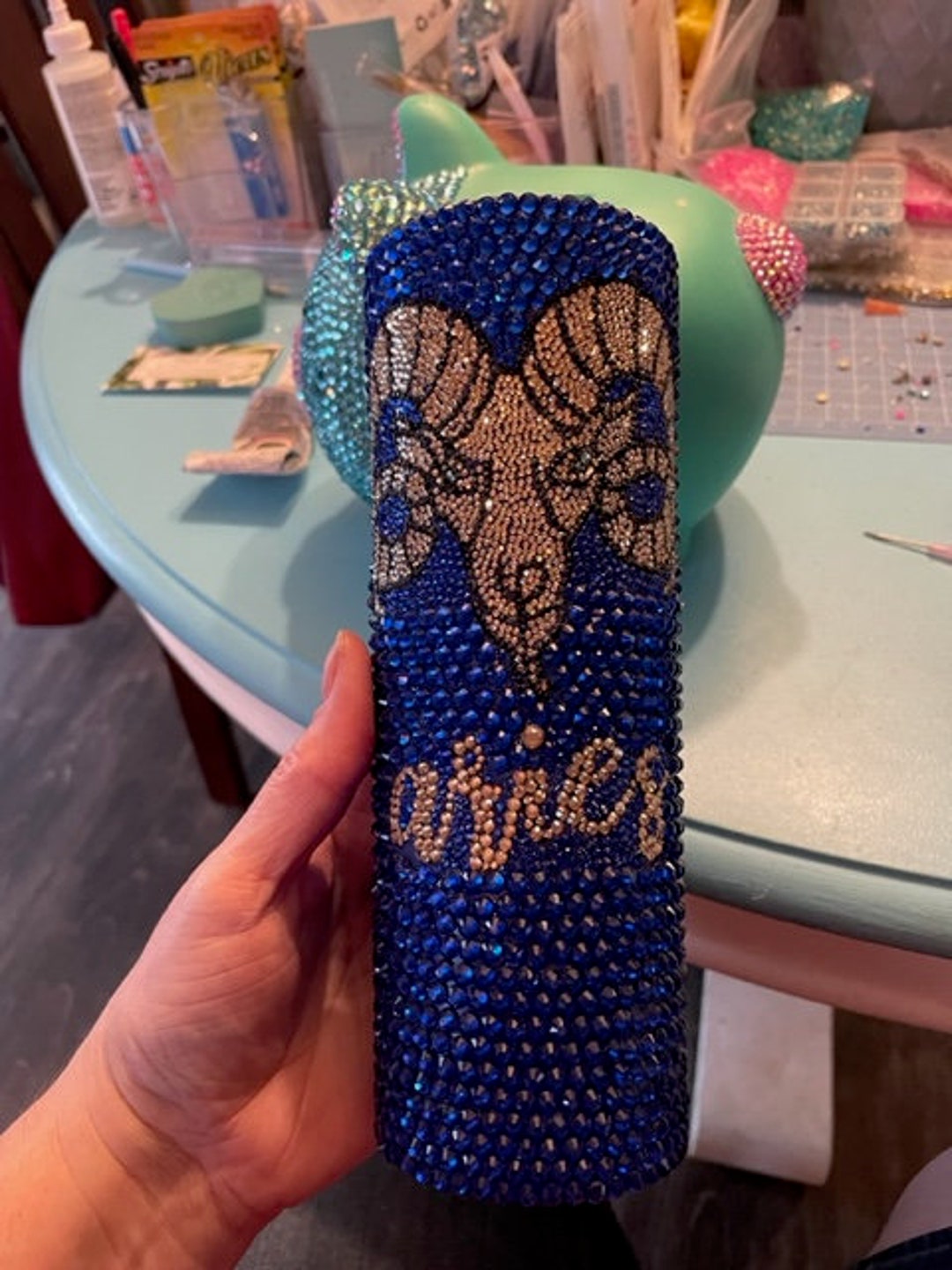 Custom and Personalized, Zodiac Bedazzled Glass Rhinestone 20 Ounce ...