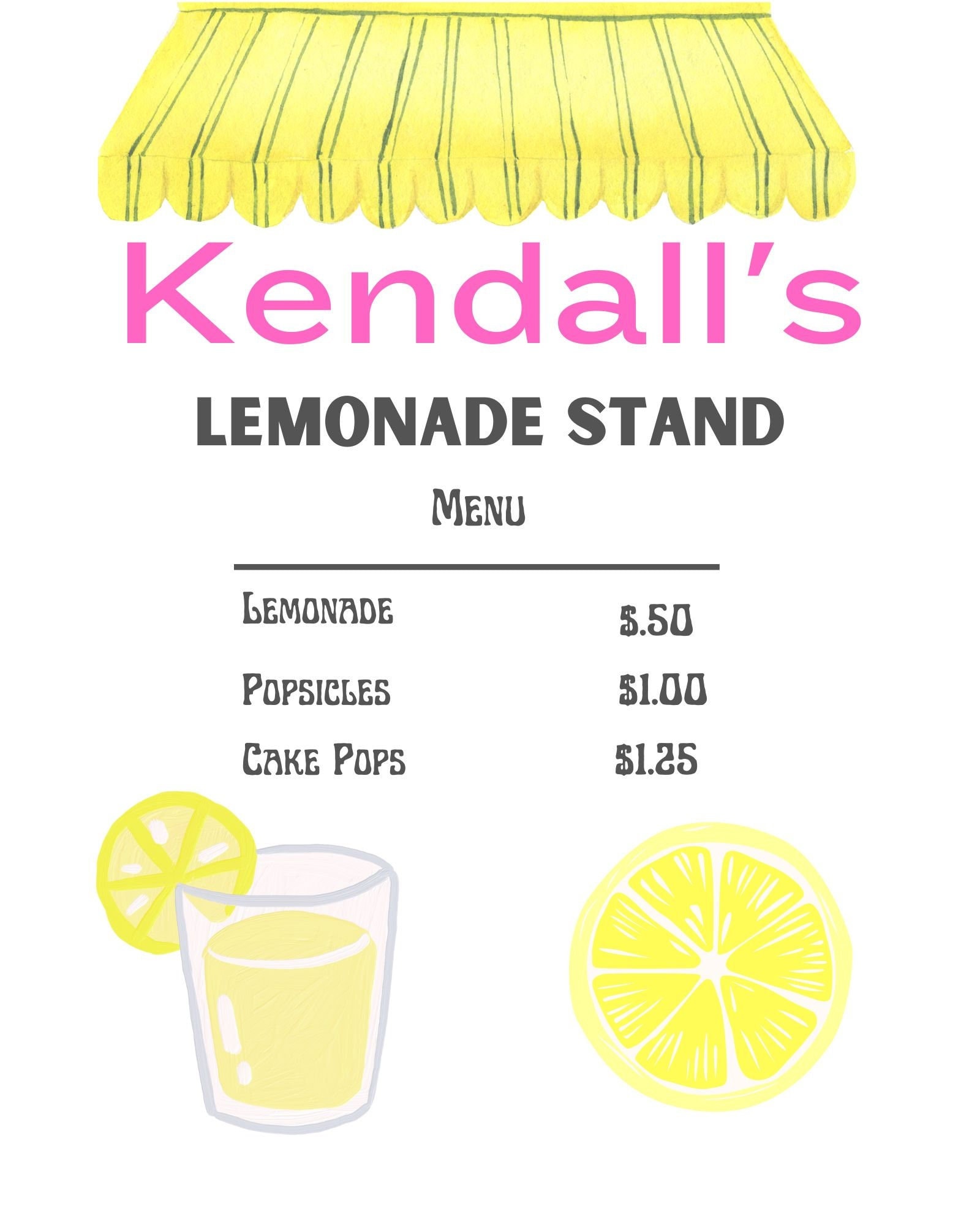 Personalized Lemonade Stand Sign 8x10 Creative Play Pdf Etsy