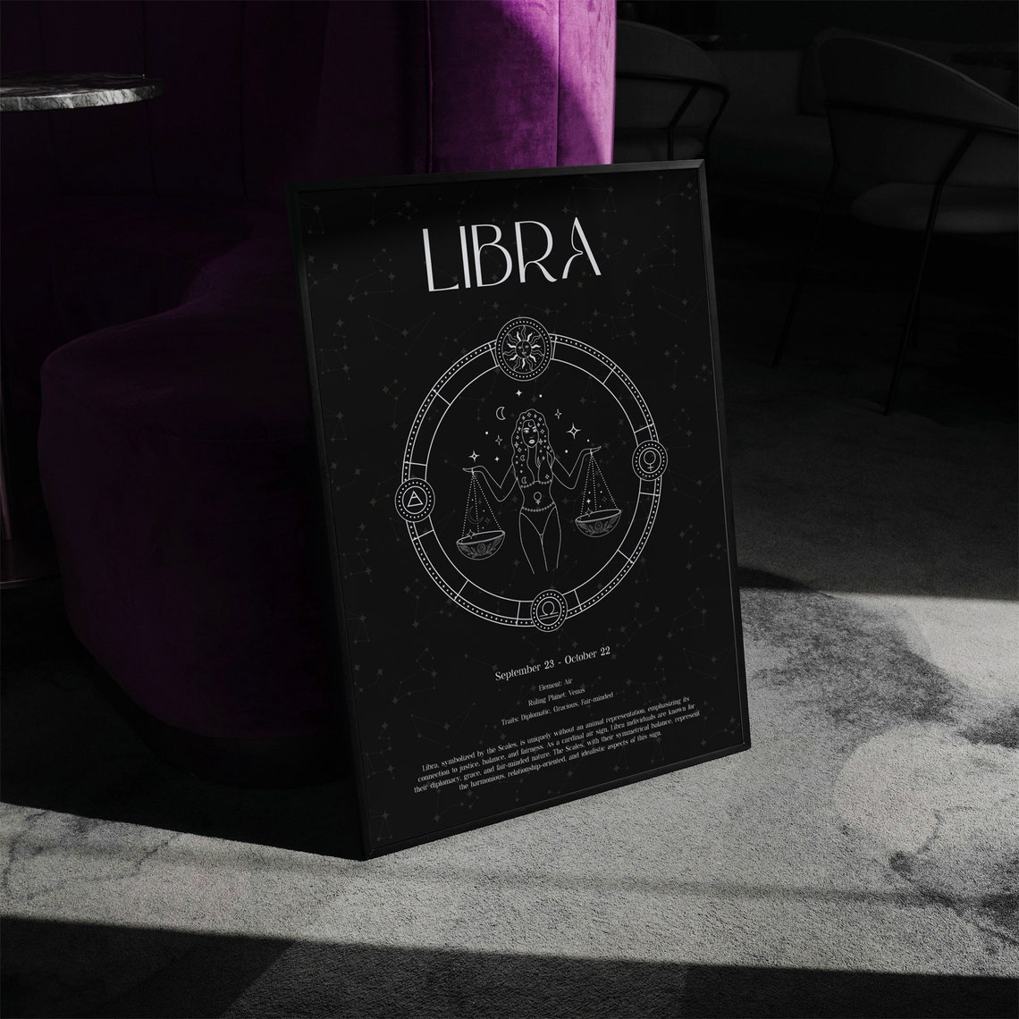 Libra Zodiac Poster Choose Your Theme Astrology Print - Etsy